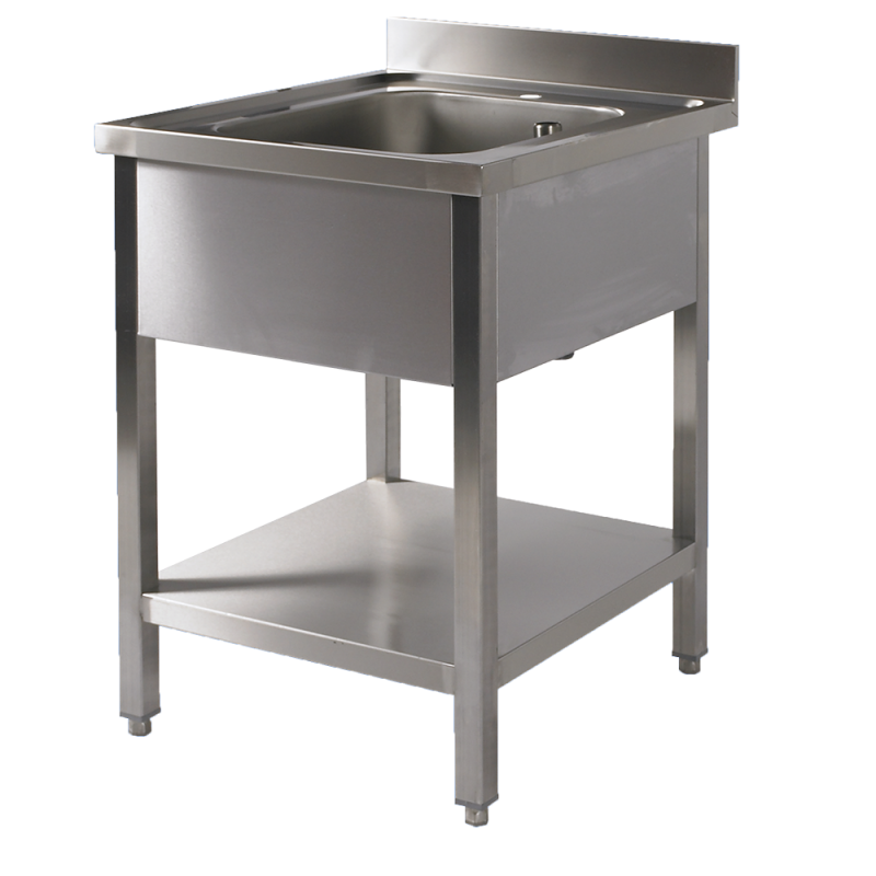 PLONGE 1 CUVE SANS EGOUTTOIR 700 x 700 x 900H MM AVEC SOUS-TABLETTE